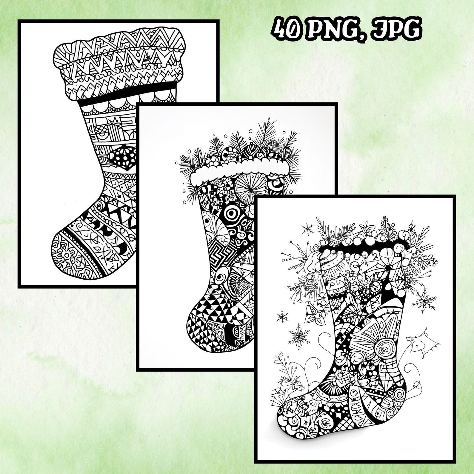 Christmas Stocking Zentangle Coloring Pages, Holiday Ornaments (digital ...