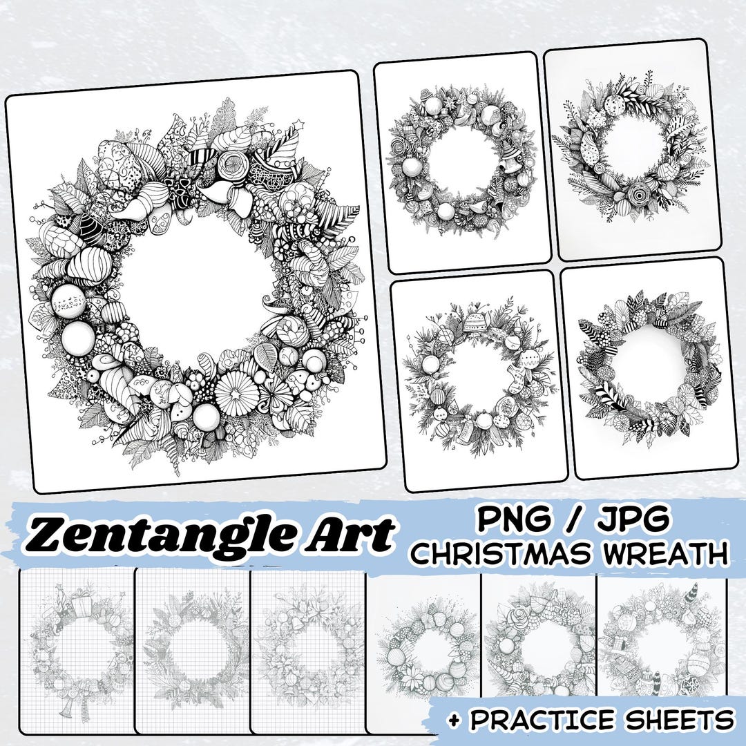 Christmas Wreath Bundle, Winter Floral Ornaments, Doodle Merry ...