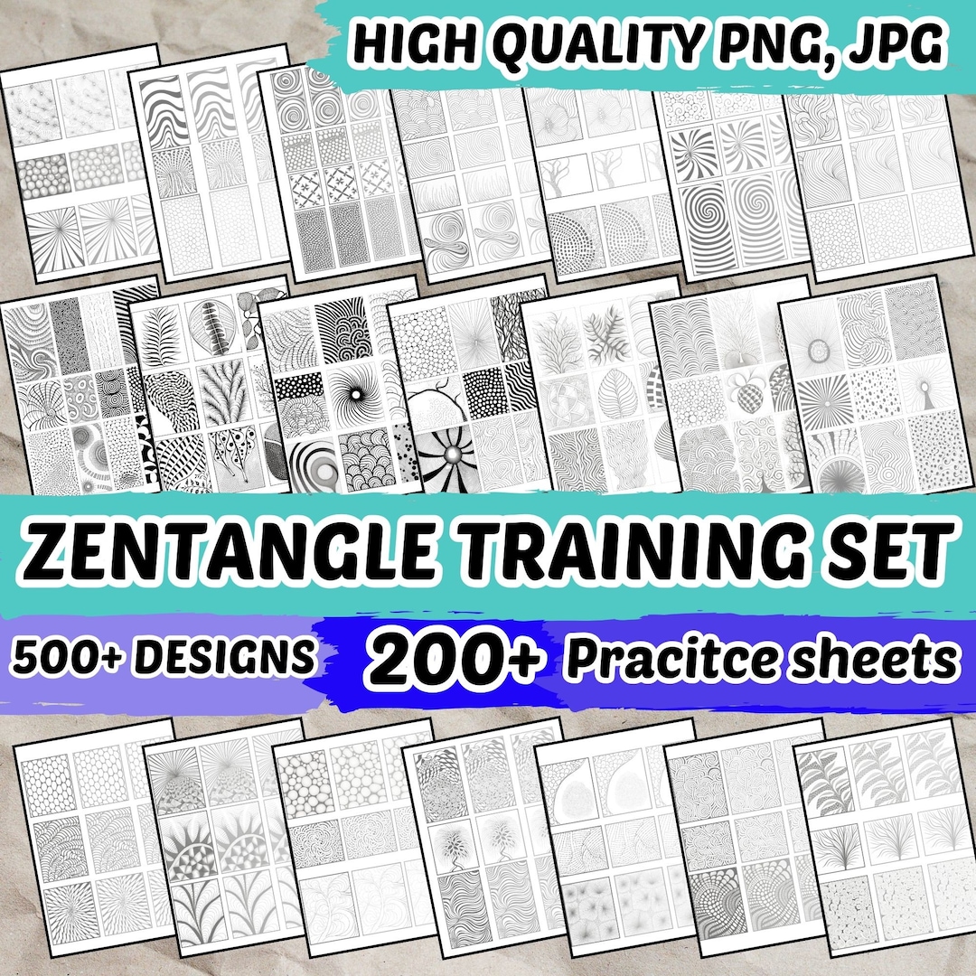 Zentangle Pattern Templates, Training Set, Practice Sheets, Big Bundle ...