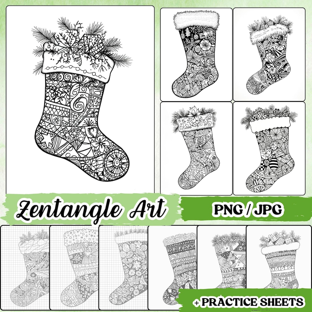 Christmas Holiday Stocking Adult Zentangle Coloring Pages, Scrapbook ...