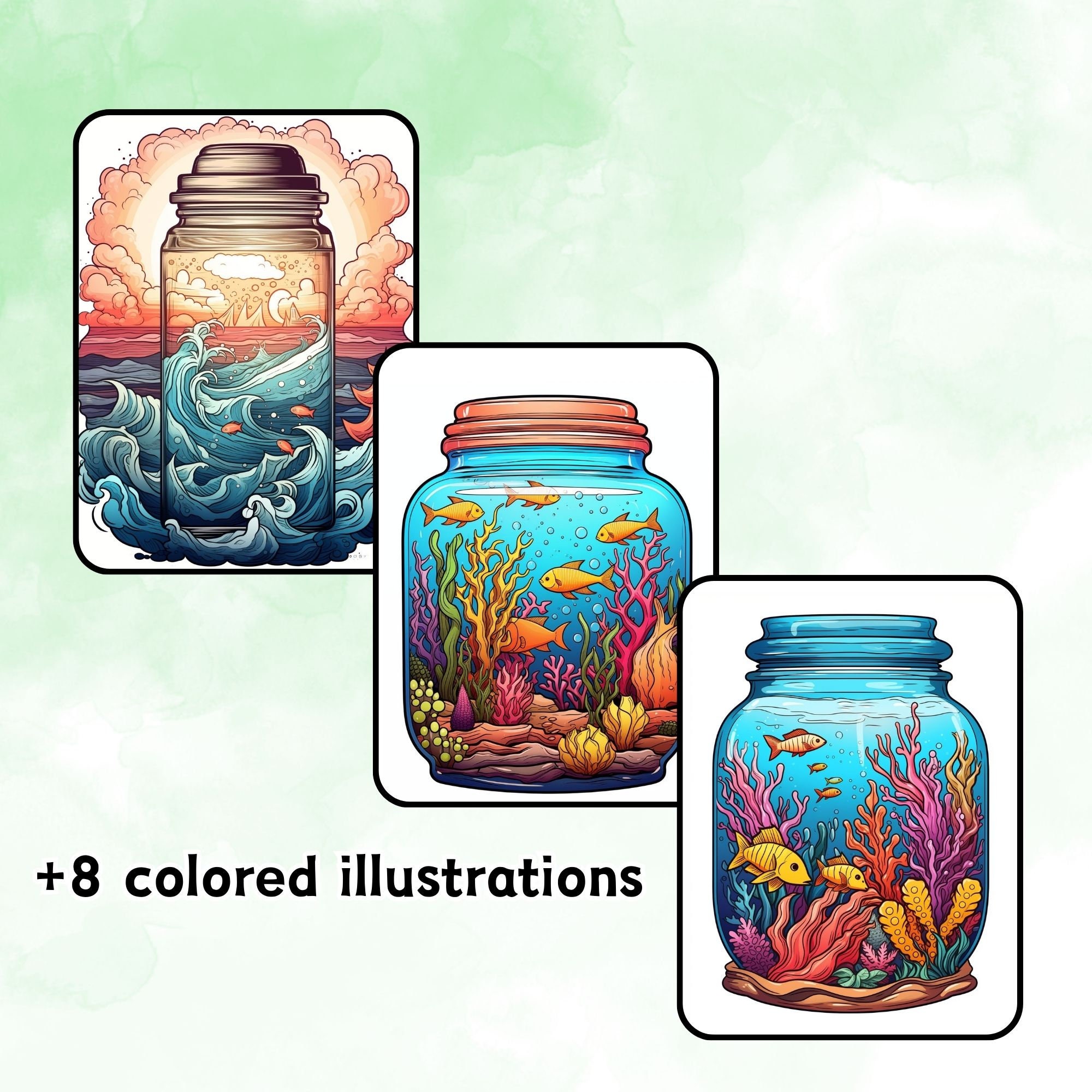 Underwater Jars Coloring Book, Immerse Yourself in Serenity With Ocean ...