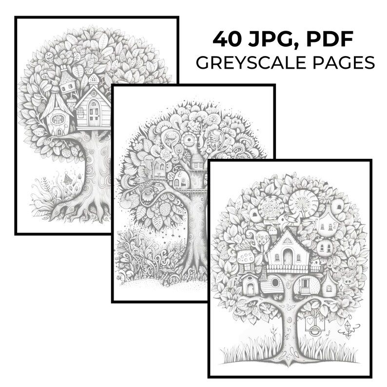 Zendoodle Tree Art Worksheets – Greyscale Zentangle Nature Designs ...
