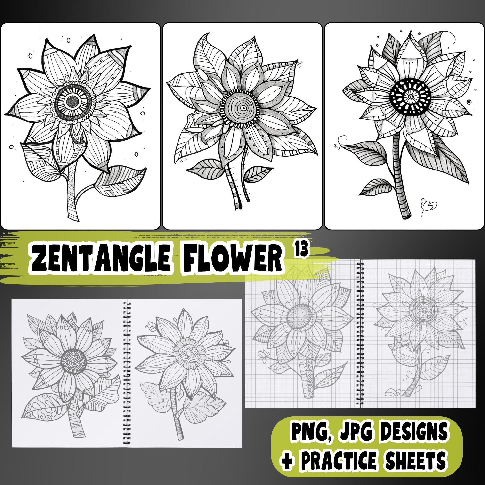 Creative Floral Zentangle Worksheets, Artistic Flower Zentangle ...