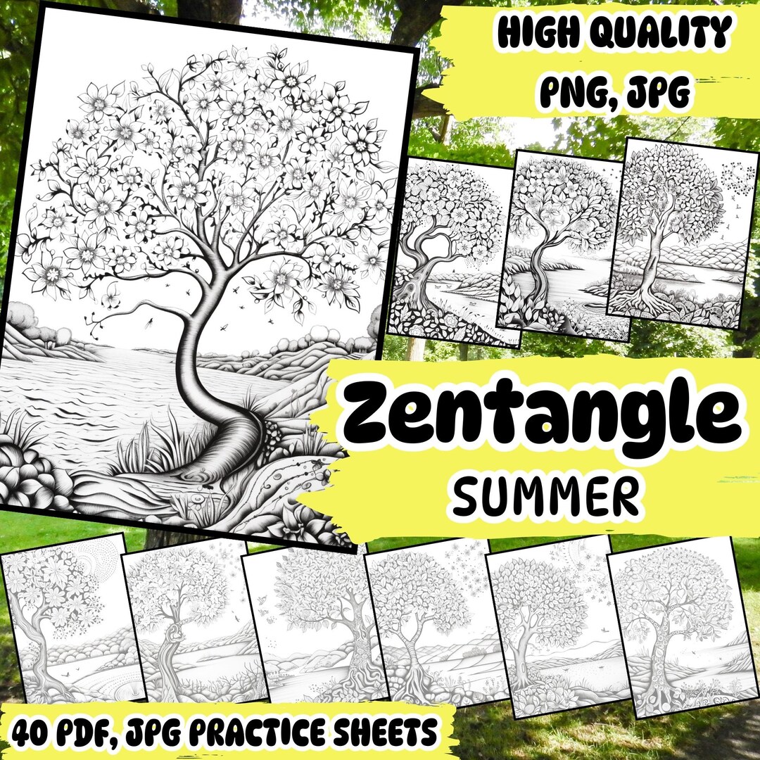 Zentangle Practice Sheets, Spring Coloring Pages, Summer Scenery With ...