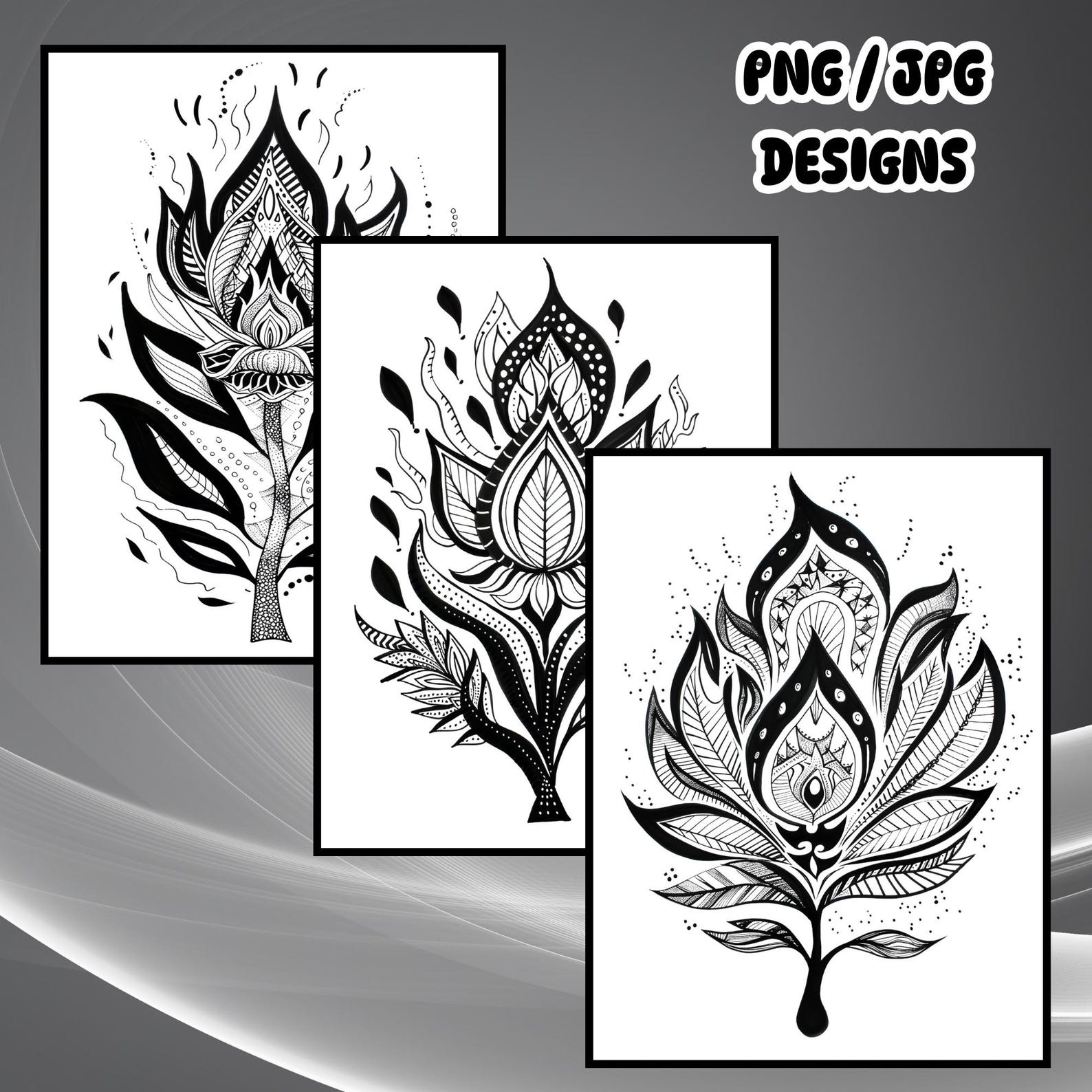 Flame Flower Zentangle Patterns, Botanical Art Sheets, Doodle Flower ...