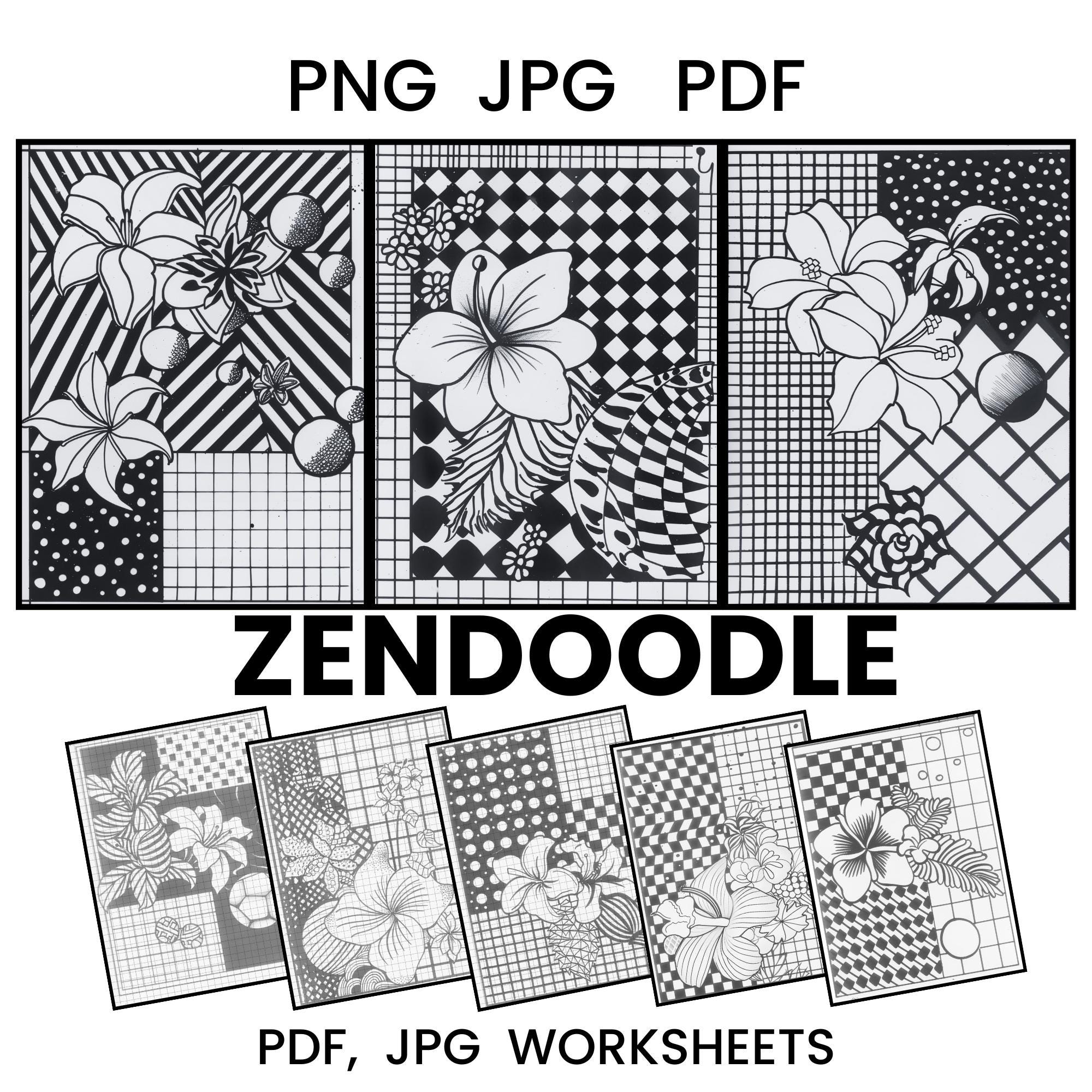 Floral Zendoodle Art Bundle – Zentangle Practice Pages for Adults ...