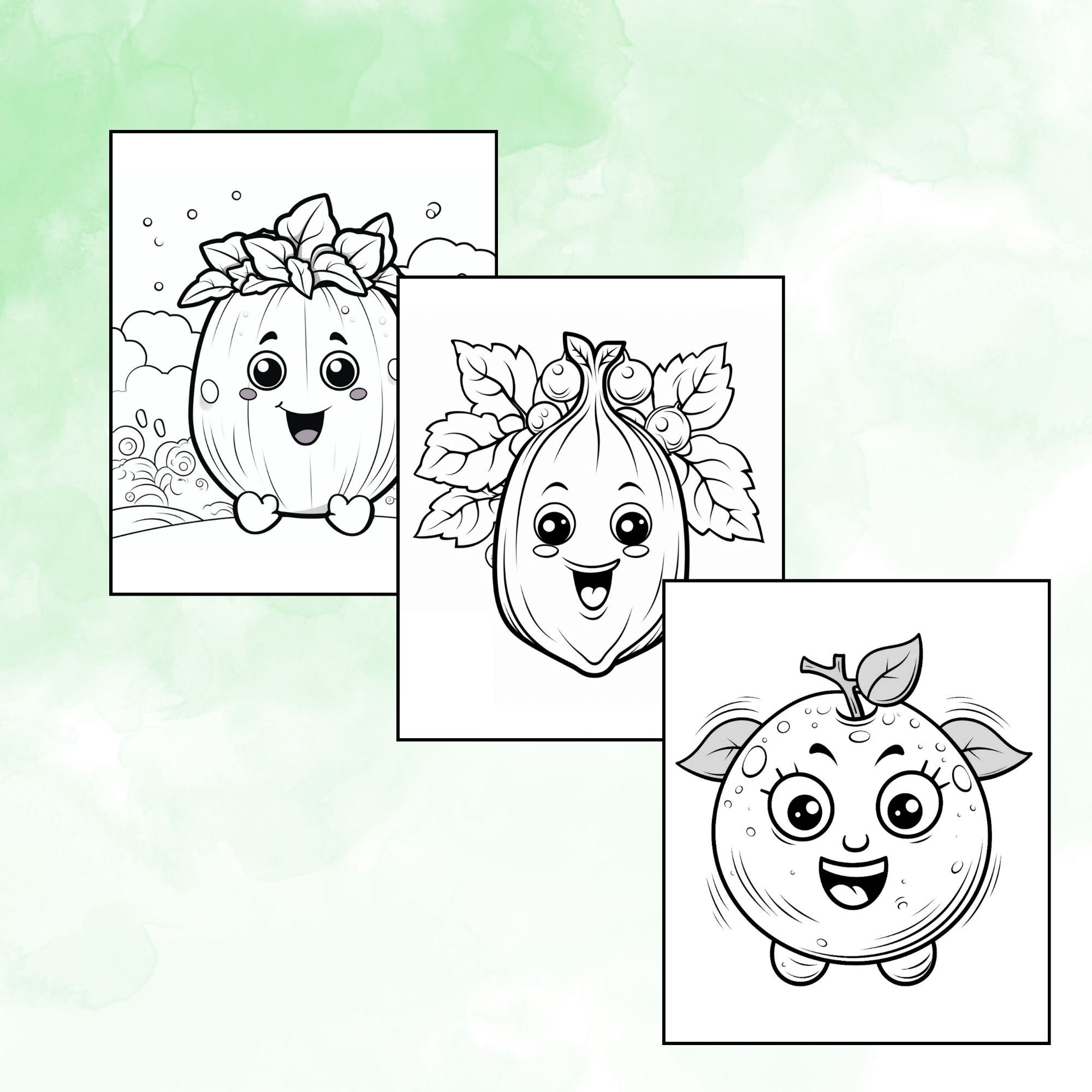 Kawaii Fruit & Veggie Coloring Pages | 40 Cute - Easy Printable Designs ...