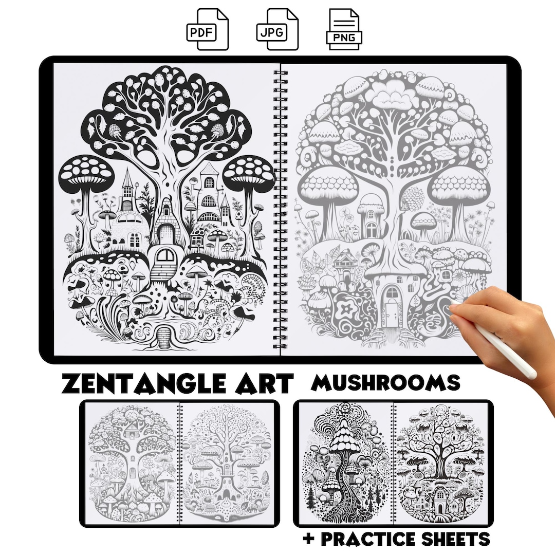 Zentangle Mushroom Patterns | Nature Inspired Tangle Designs | Adult ...
