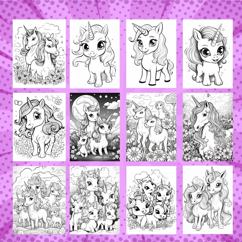 Unicorn Coloring Pages to Print, Whimsical Illustrations, Fantasy Diy ...