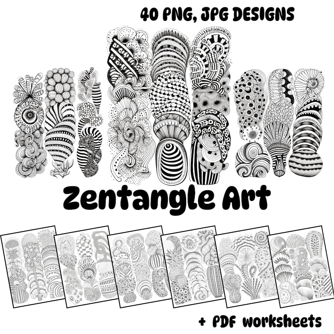 Zentangle Art: Downloadable Printable Worksheets, Unique Ornament ...