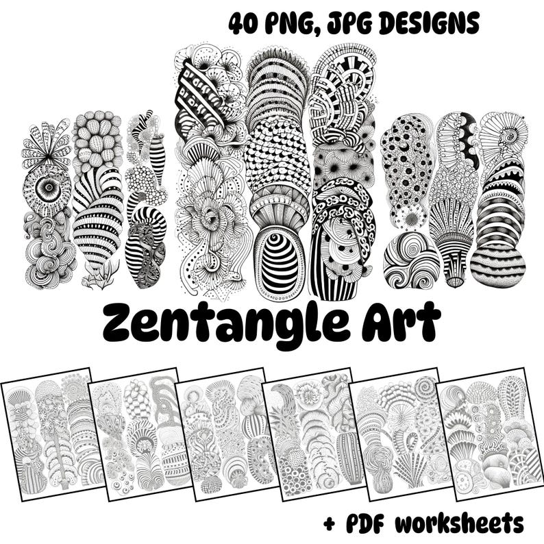 Zentangle Art Printable Worksheets, Ornament Patterns Bundle, Digital ...
