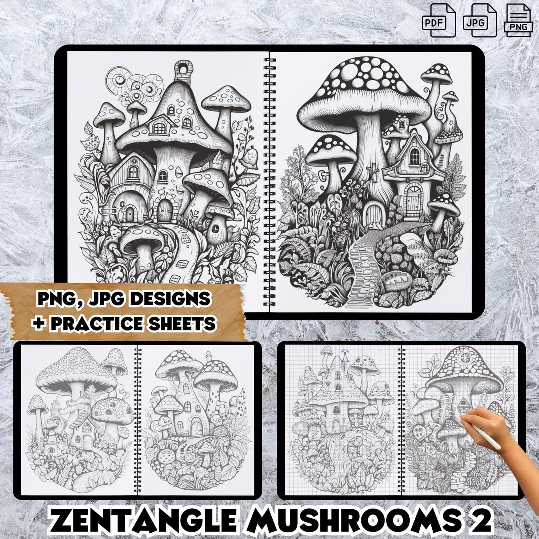 Zentangle Mushroom Coloring Pages, Nature-inspired Doodle Designs ...