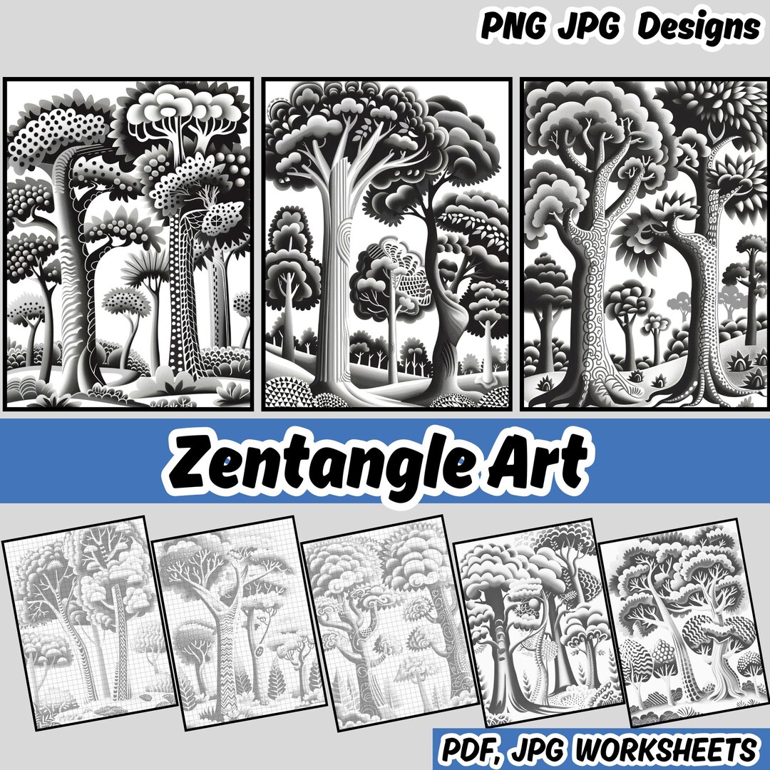 Black and White Tree Zentangle Patterns With Printable Practice Sheets ...