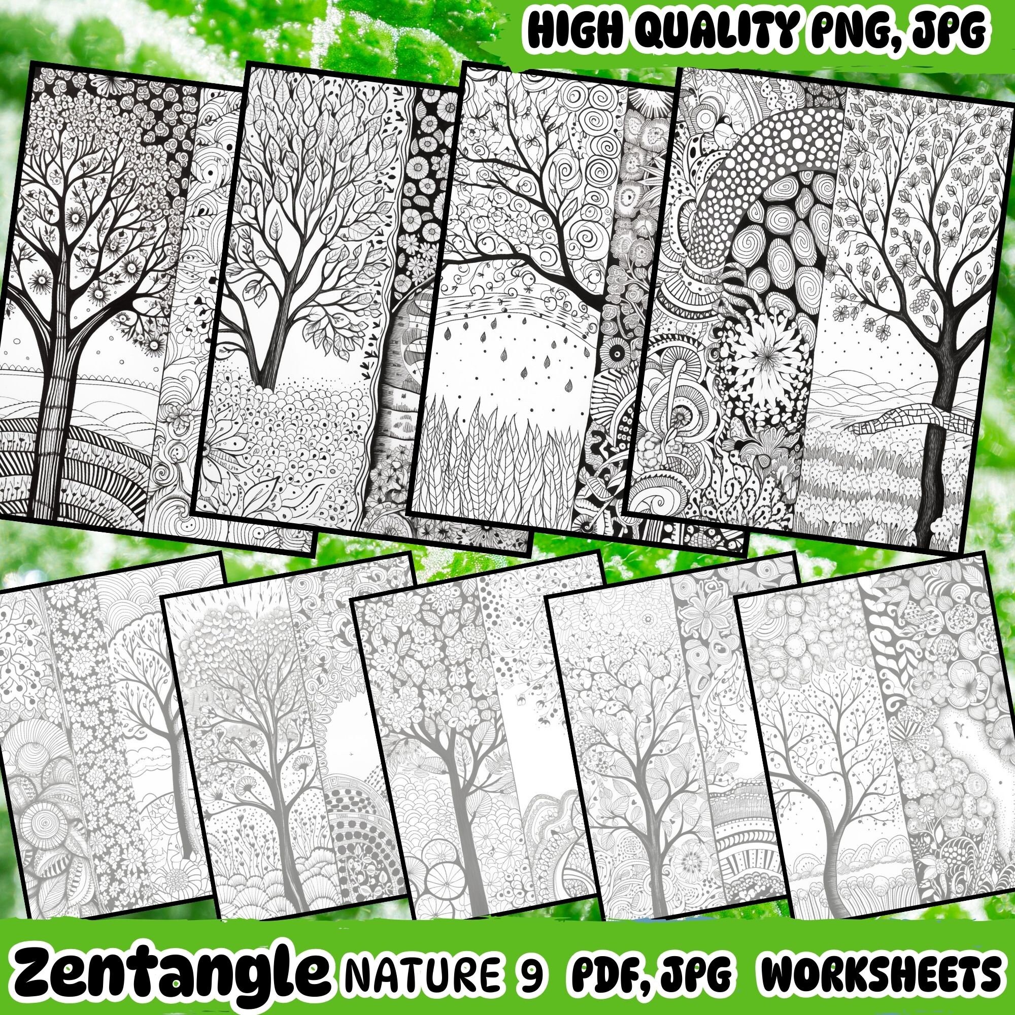 Zentangle Worksheets, Zen Tangle With Nature Inspired Ornament Designs ...
