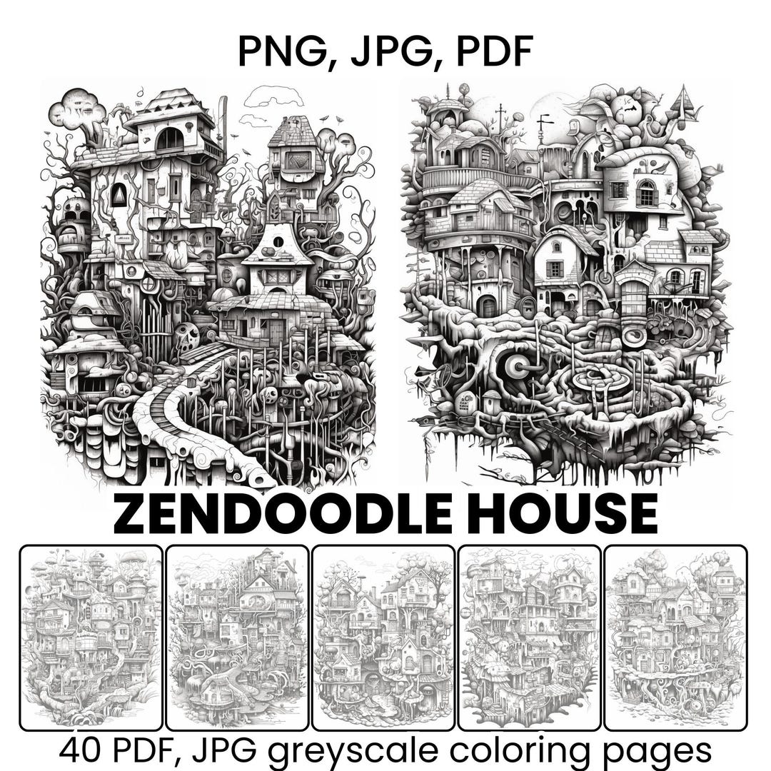 Zendoodle House Coloring Pages | Fantasy Zentangle Art PDF JPG PNG ...