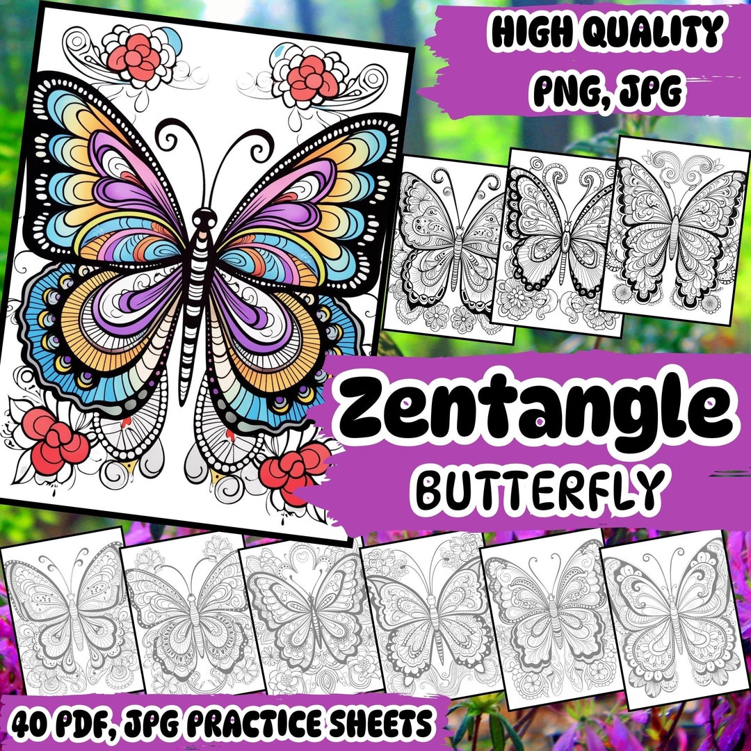 Butterfly Zentangle Patterns and Practice Sheets, Butterfly Coloring ...