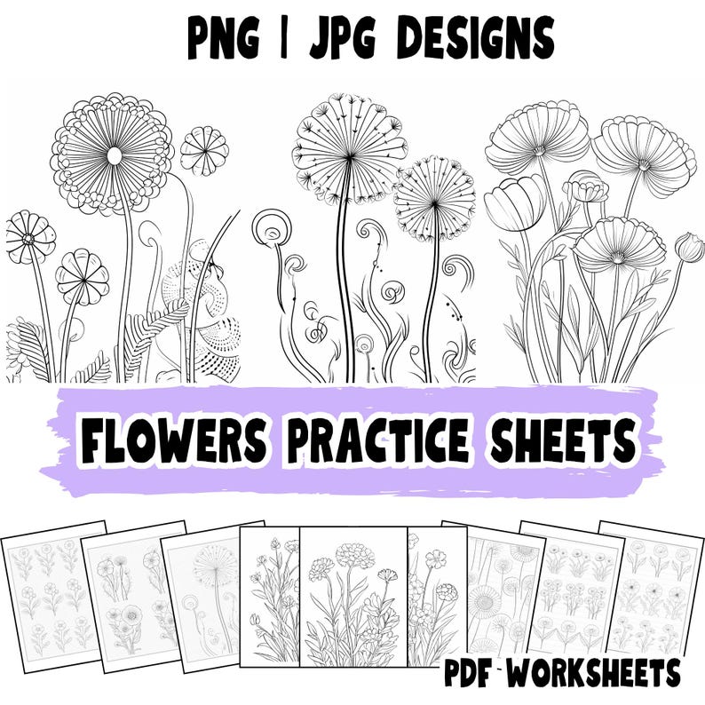Floral Art Practice Mega Kit: PDF Worksheets and Flower Drawing Files ...