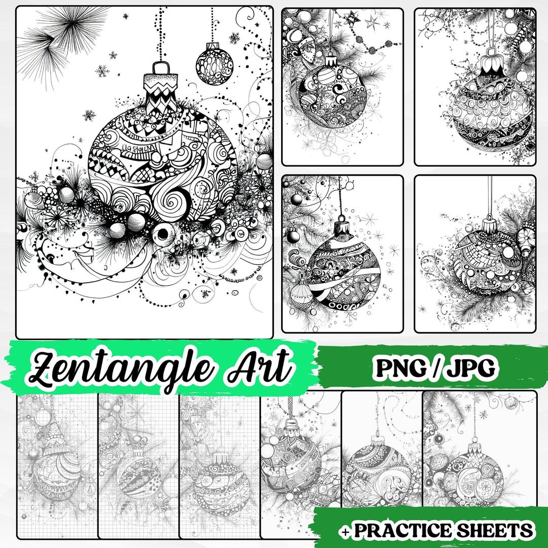 Zentangle Christmas Ornament Coloring Pages (digital Download) - Etsy