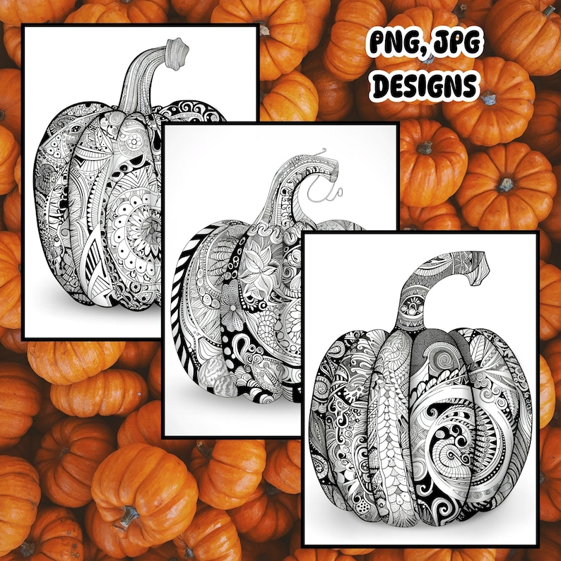 Zentangle Pumpkin Designs: Halloween PNG, Step-by-step Tutorials ...