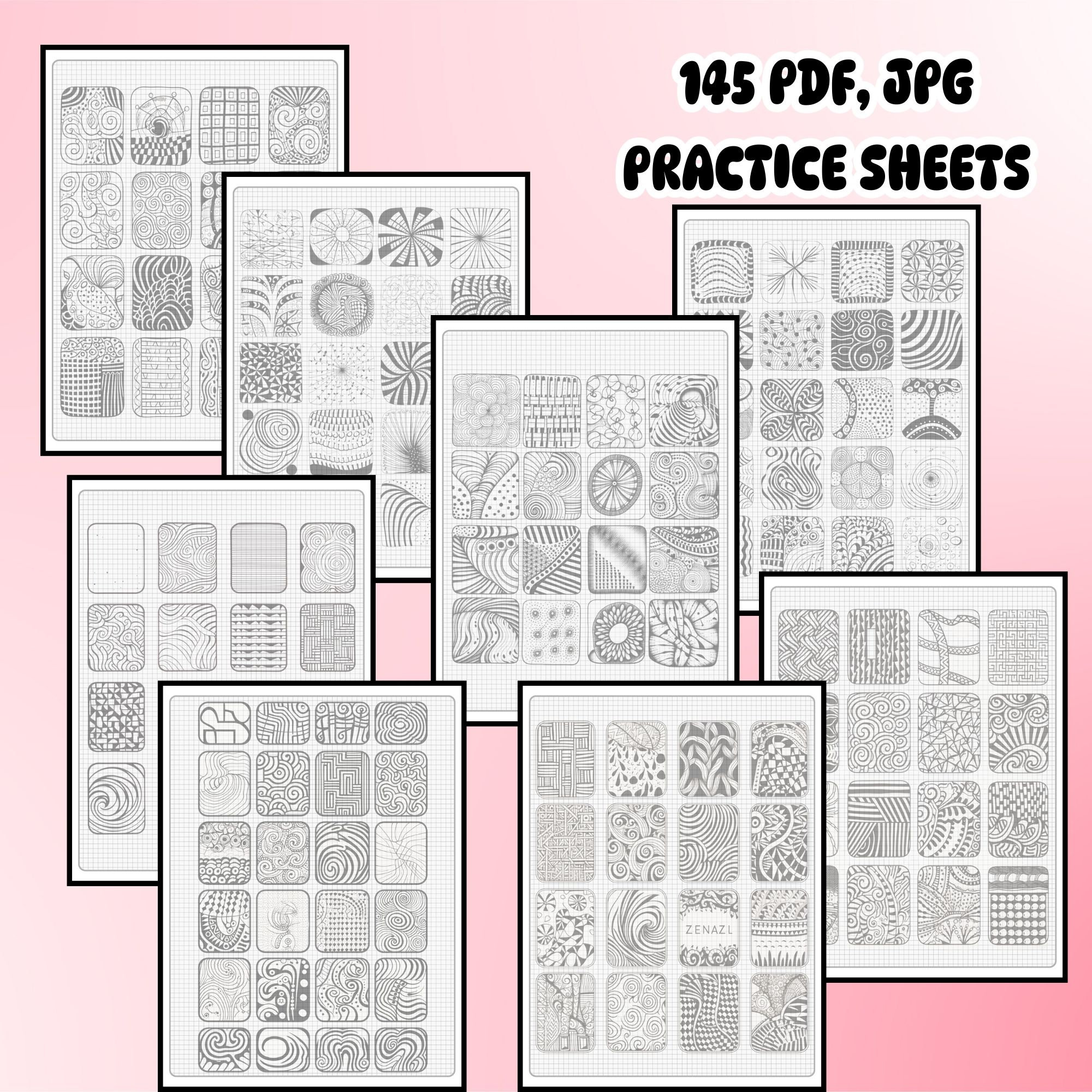 Zentangle Practice Sheets, Doodle Patterns, Mandala Art Print ...