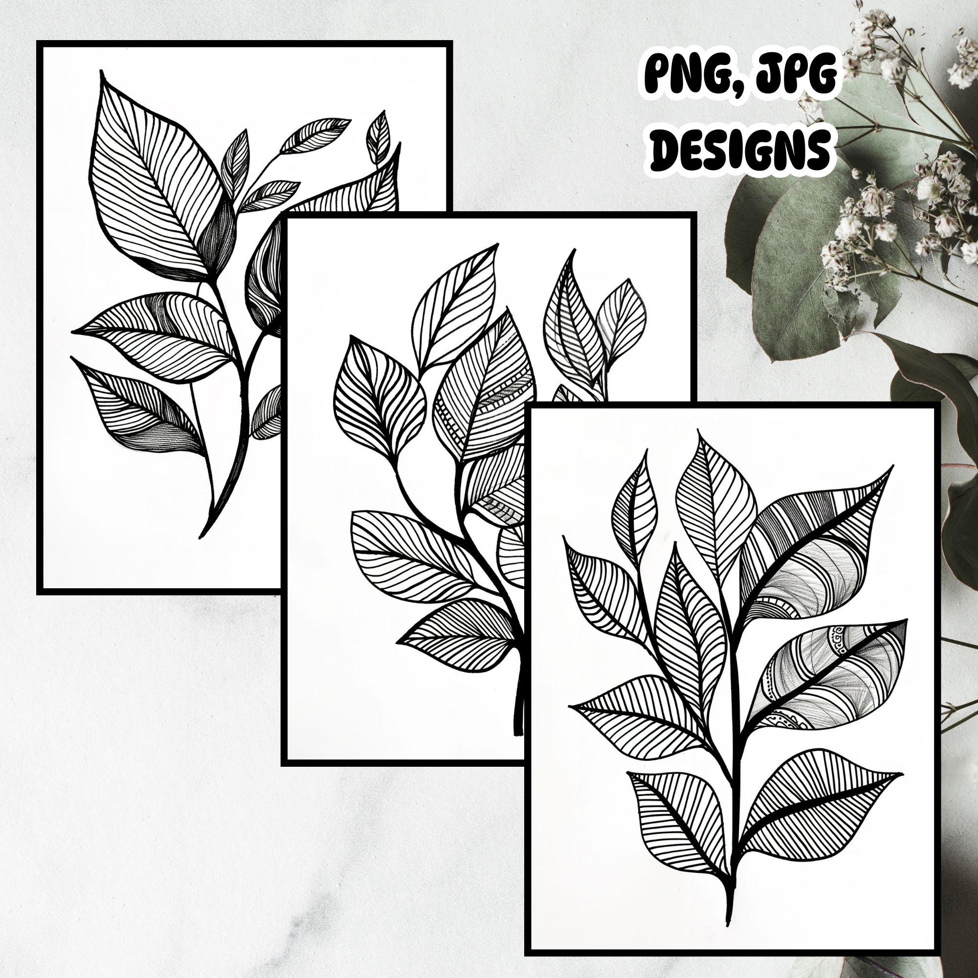 Zentangle Leaves Patterns, Large Leaves, Nature Prints, Ornaments Set ...