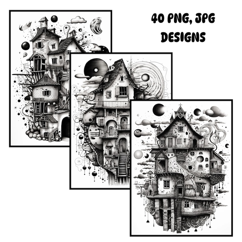 Zentangle - Zendoodle - House Patterns for Adults – Whimsical Printable ...