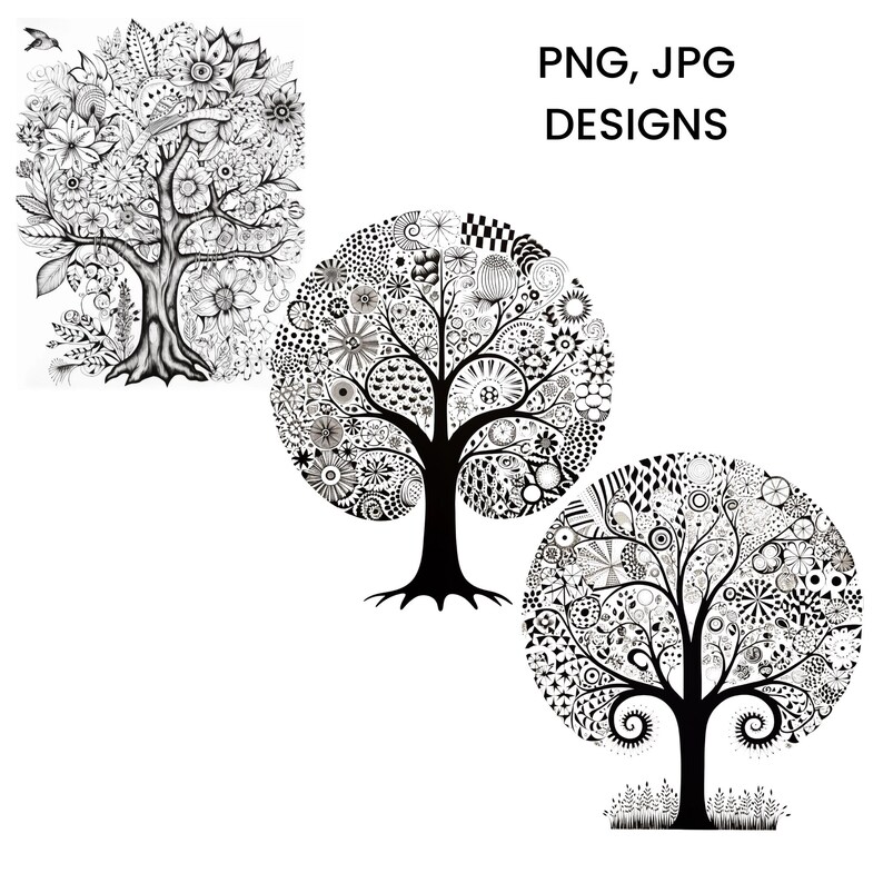 Zentangle Tree Art, Doodle Worksheets (PNG, JPG, PDF) - Etsy