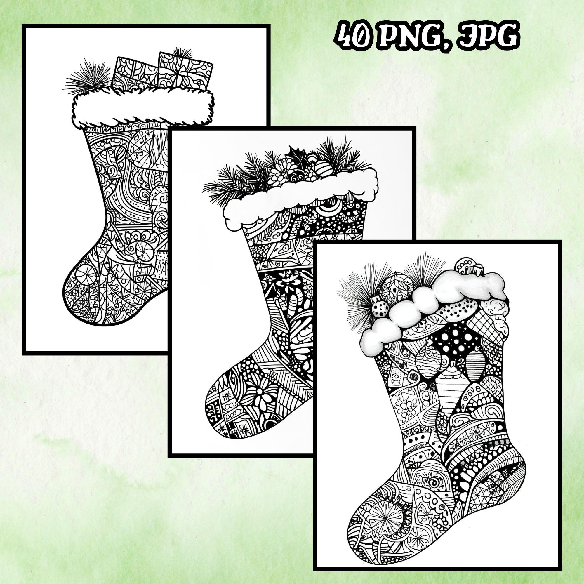 Christmas Holiday Stocking Adult Zentangle Coloring Pages, Scrapbook ...