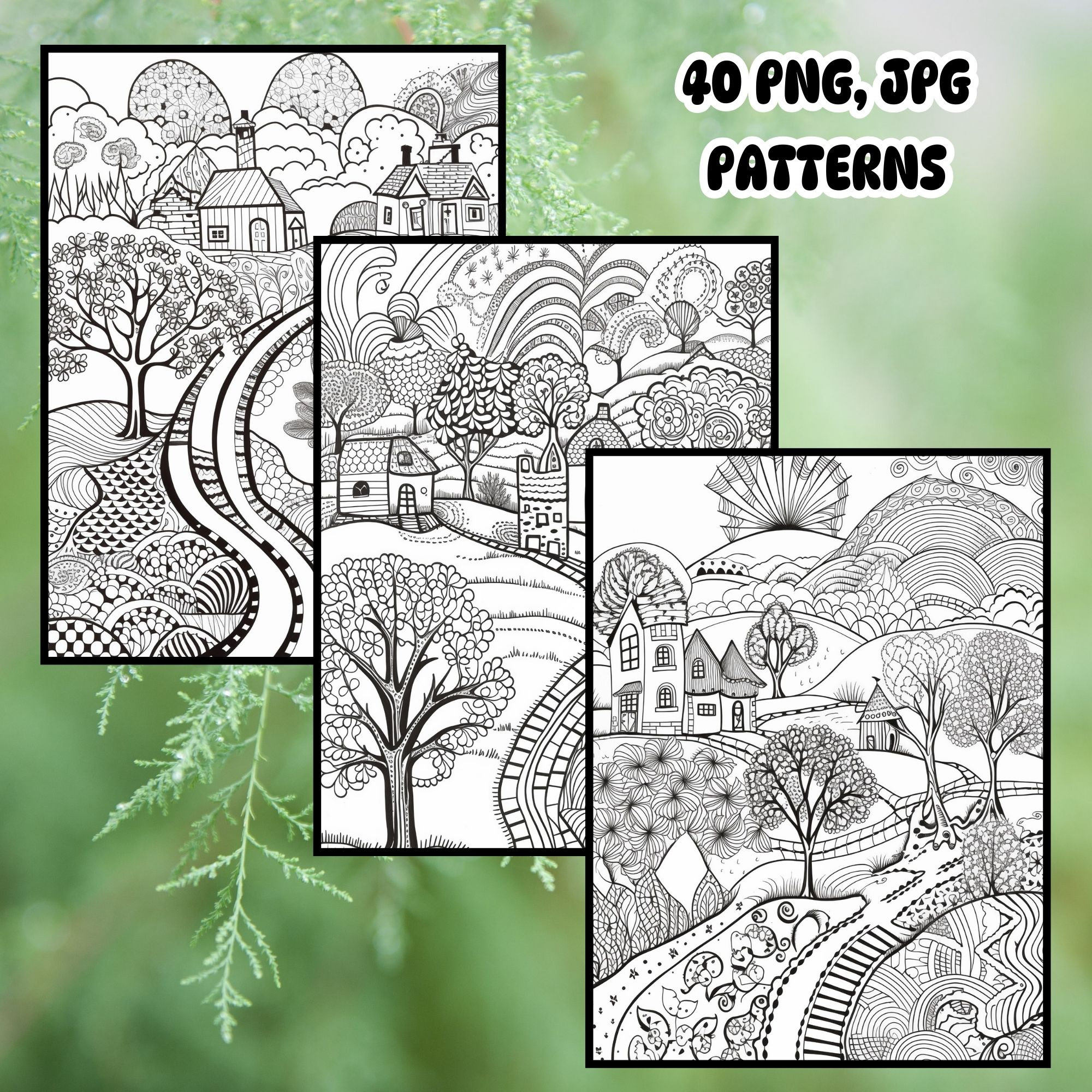 Zentangle Scenery Worksheet, Scenic Designs, Anti Stress Coloring ...
