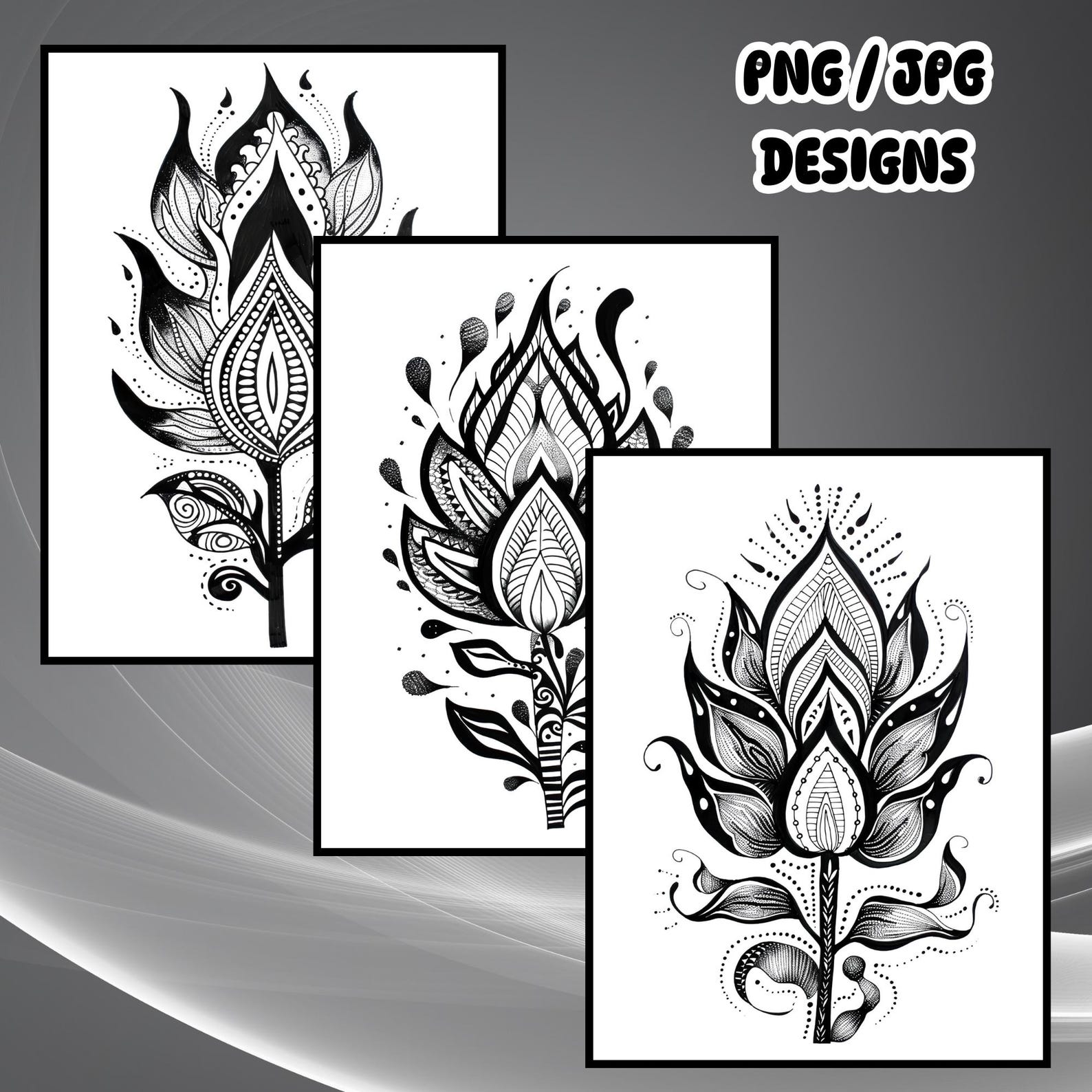Flame Flower Zentangle Patterns, Botanical Art Sheets, Doodle Flower ...