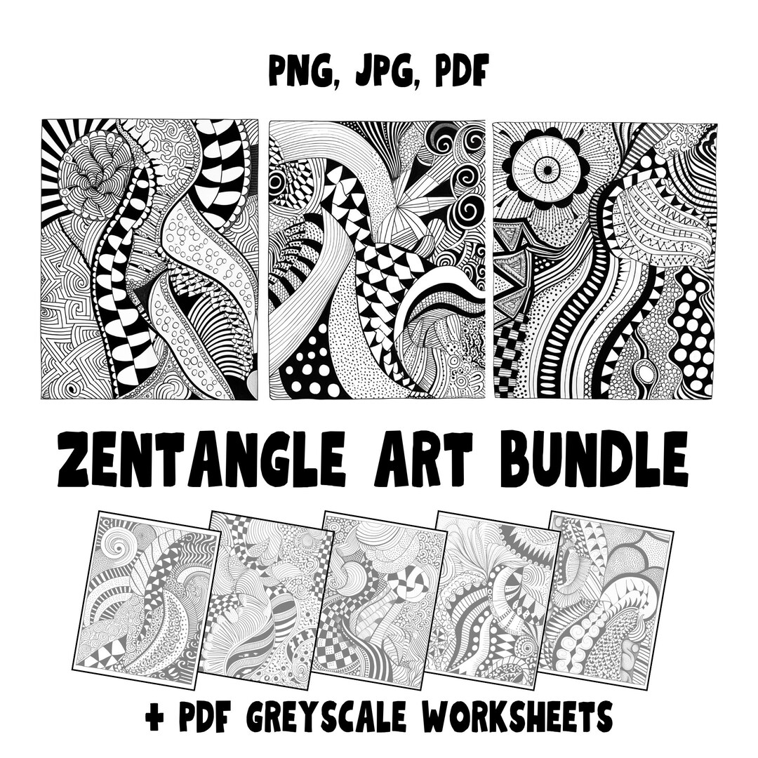 Printable Zentangle Worksheets for Adults | 40 PDF Pages + PNG JPG ...