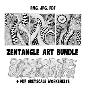Printable Zentangle Worksheets for Adults | 40 PDF Pages + PNG JPG ...