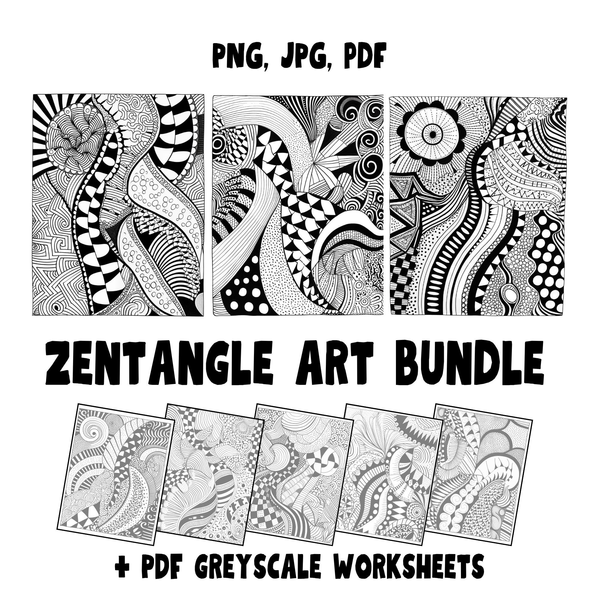 Printable Zentangle Art Worksheets | Stress Relief Patterns (PDF, PNG ...