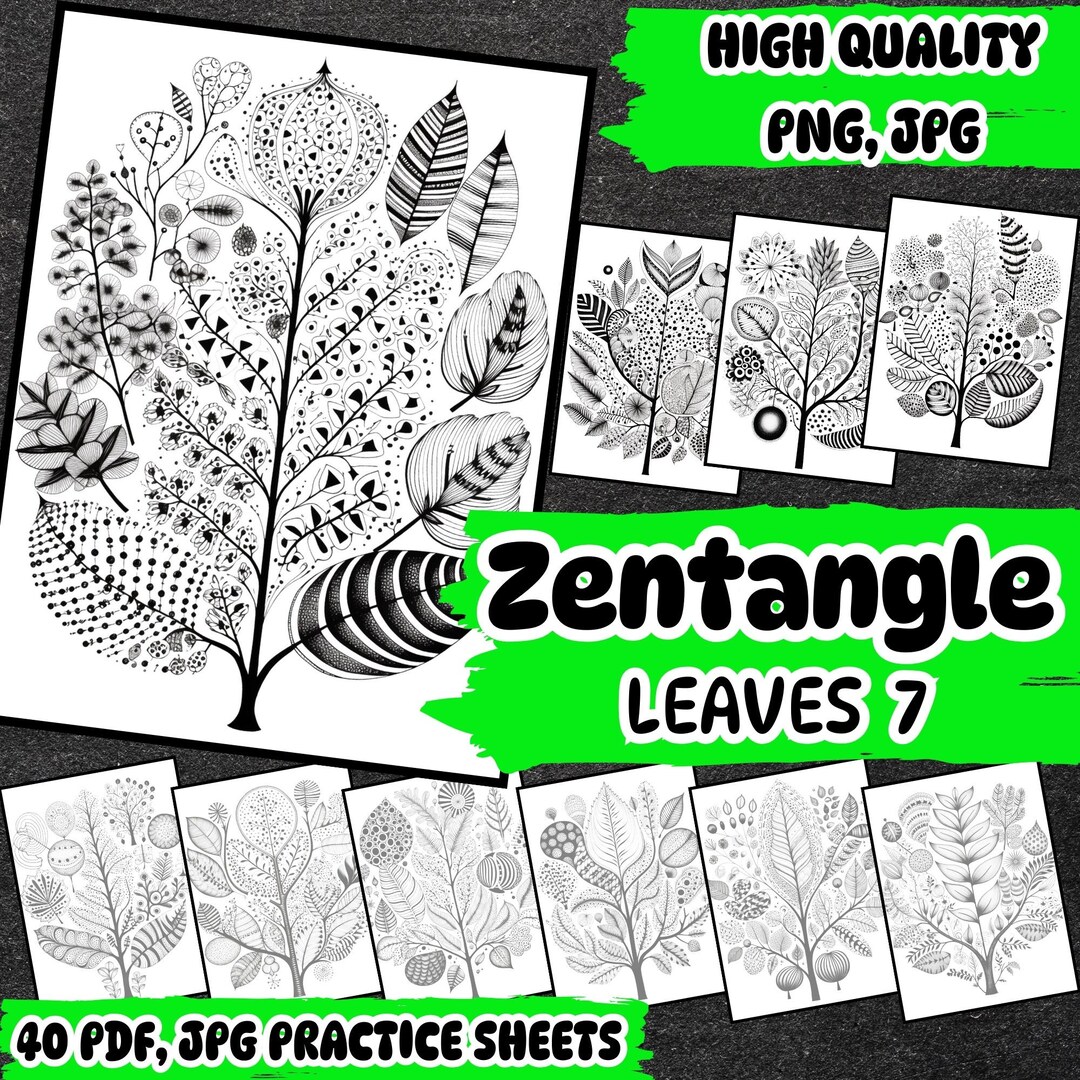 Zentangle Practice Sheets, Exquisite Leaf Designs, Doodle Art, Premium ...