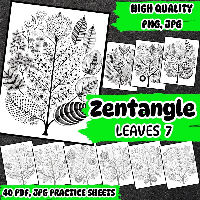 Leaf Zentangle Practice Sheets, Doodle Art (digital Download) - Etsy
