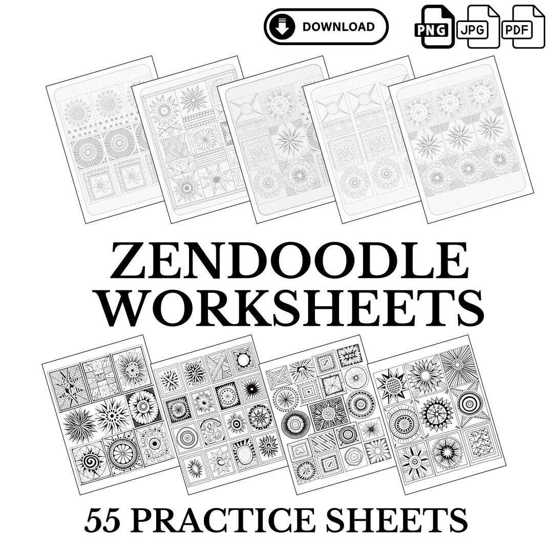 Geometric Zendoodle Practice Sheets – 55 Zentangle Pattern Templates ...
