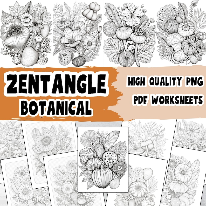 Botanical Zentangle Tutorials – PDF Worksheets & PNG/JPG Files (digital ...
