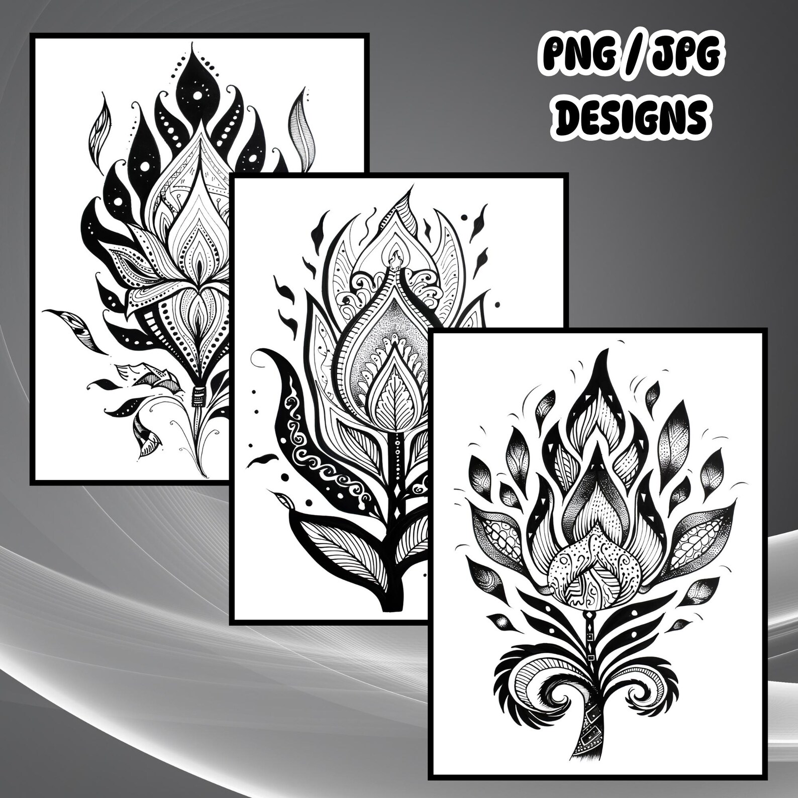 Flame Flower Zentangle Patterns – Botanical Doodle Art, Mindful Drawing ...