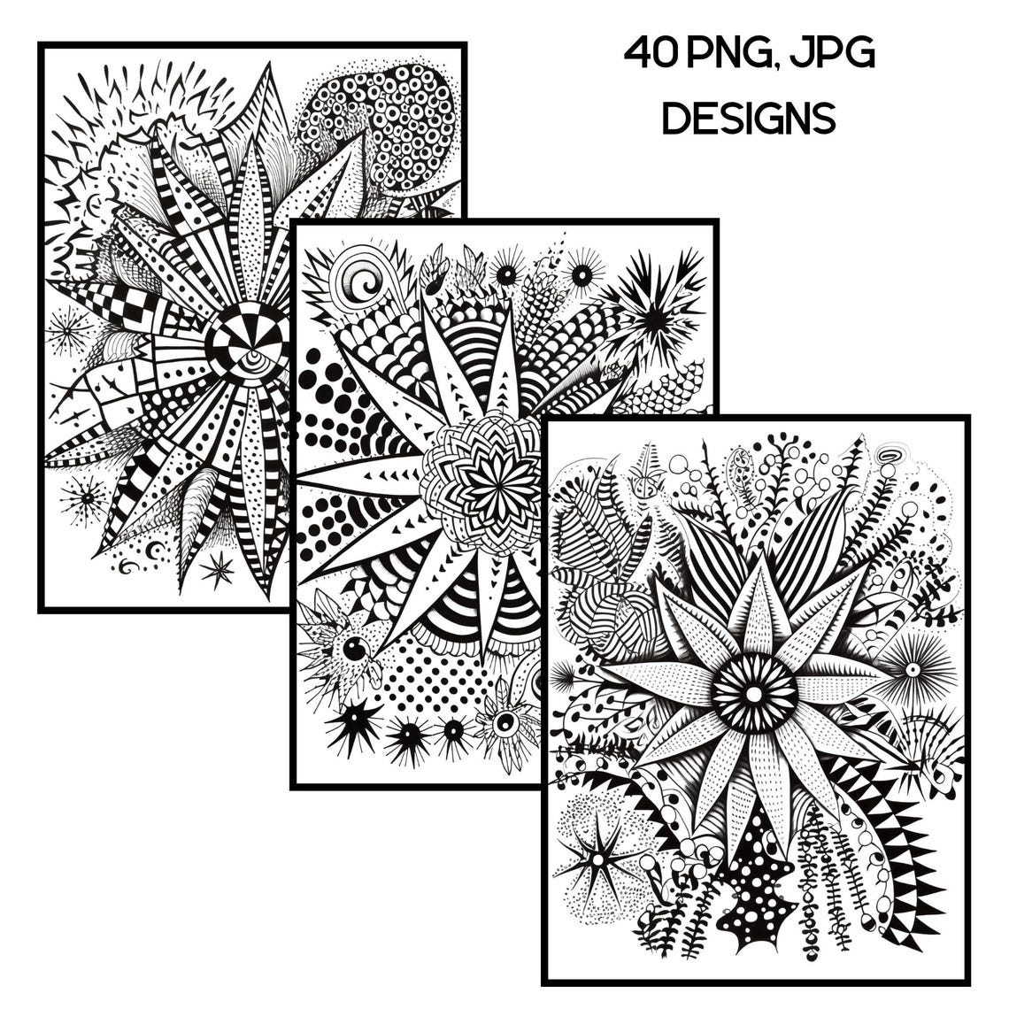 Botanical Zentangle Art Kit – Floral Zen Drawing Workbook | Greyscale ...