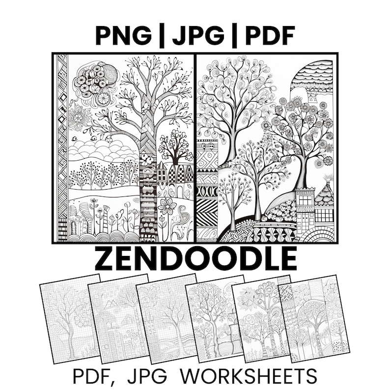 Zentangle Doodle Practice Worksheets – Mindful Art Therapy, Anti-stress ...