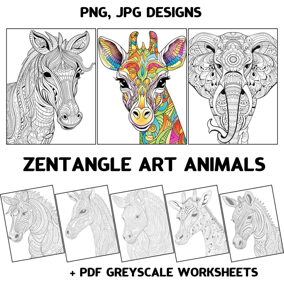 Zentangle Animal Tracing Worksheets, Doodle Practice Sheets Set ...