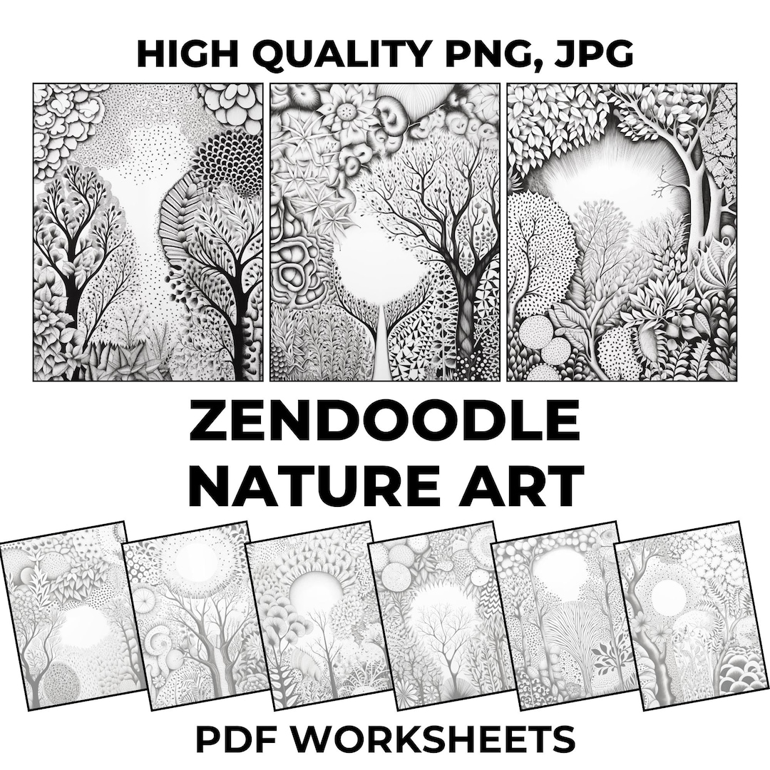 Zentangle Nature Designs | 40 Botanical Doodle Pages | Printable ...