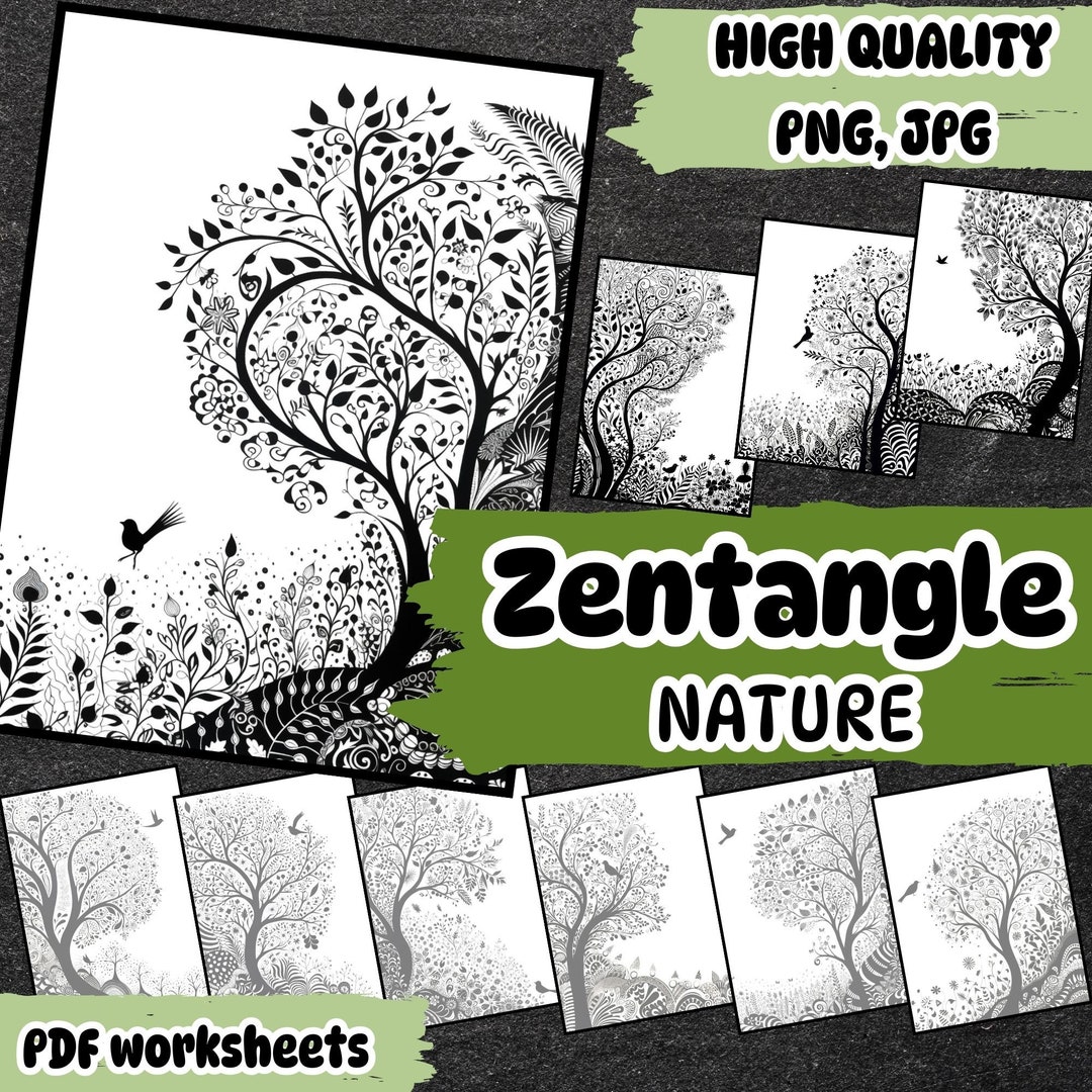 Zentangle Tree Drawing Pack | Nature-themed Line Art Worksheets | 80 ...
