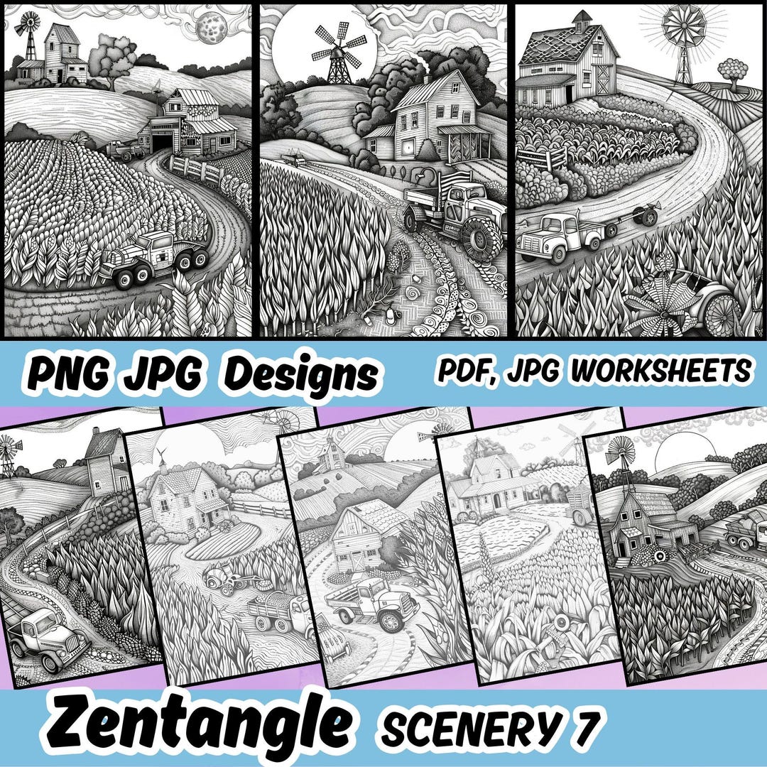 Zentangle Farm House Coloring Pages, Realistic Scene From Farmland ...