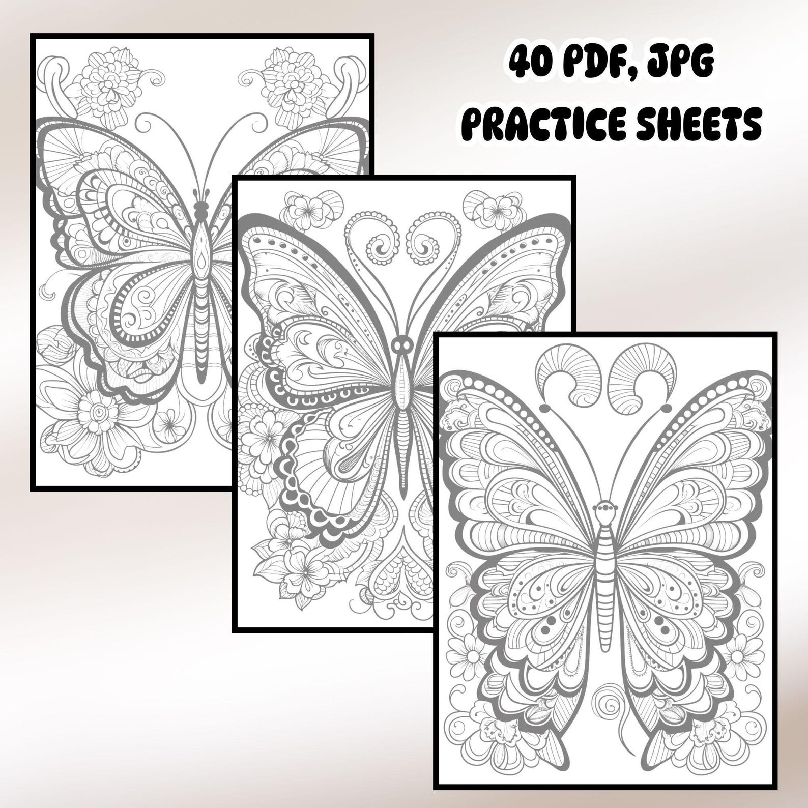 Butterfly Zentangle Patterns and Practice Sheets, Butterfly Coloring ...