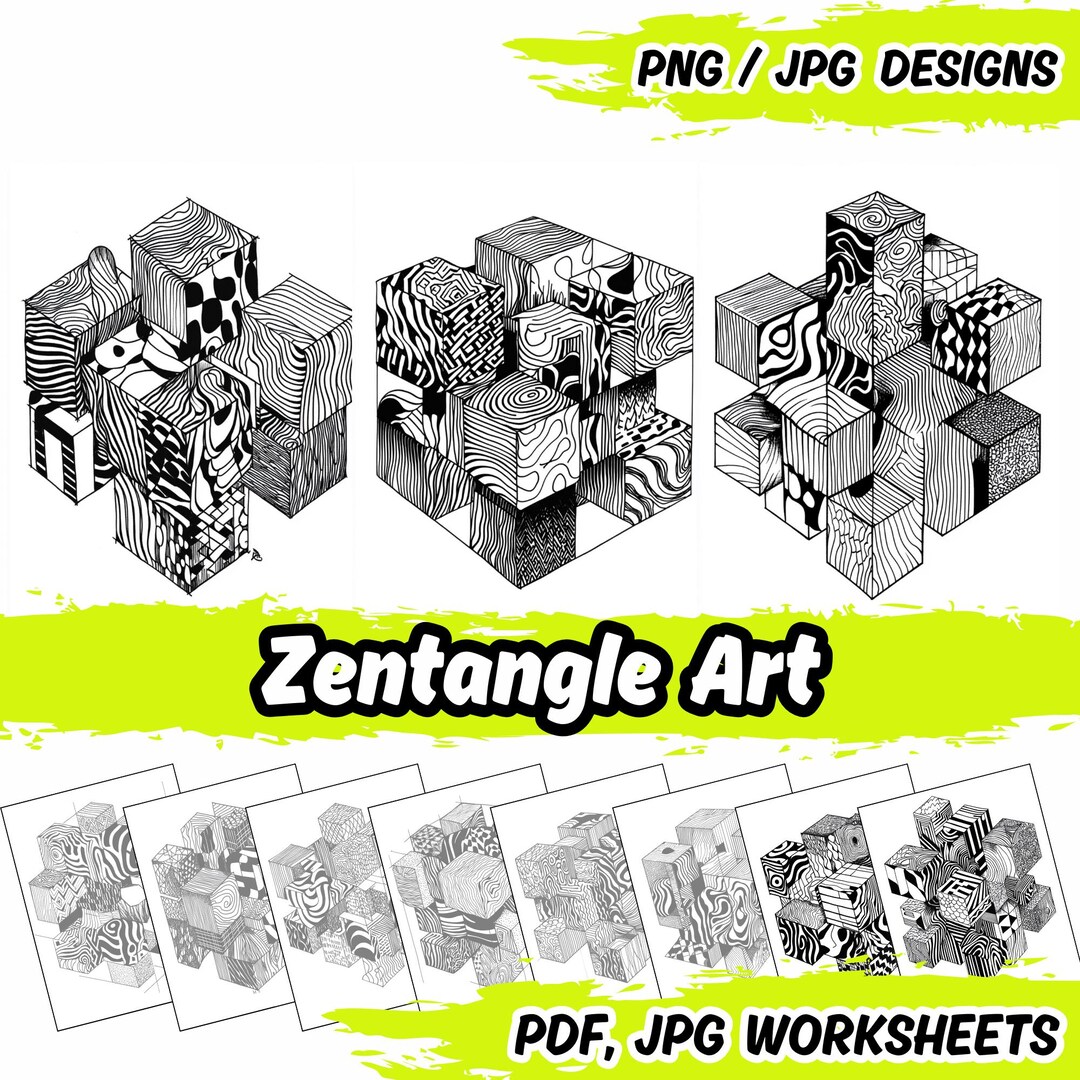 Zentangle Art Isometric Cube Coloring Pages, Geometric Worksheets and ...
