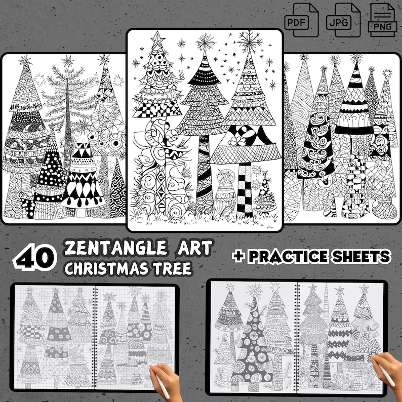 Creative Festive Tree Art Zen Doodle Worksheets for Mindful Relaxation ...