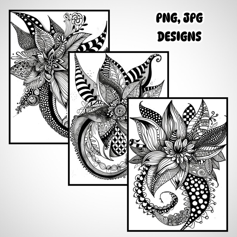 Zentangle Templates for Floral Patterns: Therapeutic Flower Doodle ...