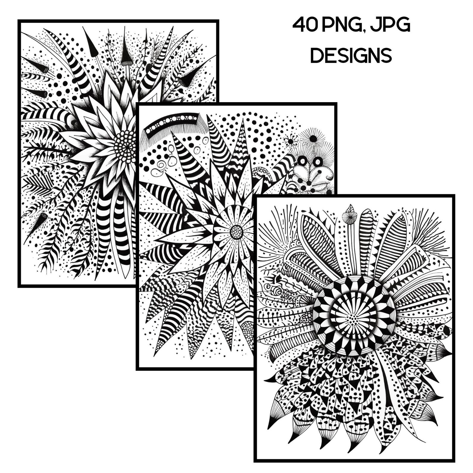 Botanical Zentangle Art Kit – Floral Zen Drawing Workbook | Greyscale ...