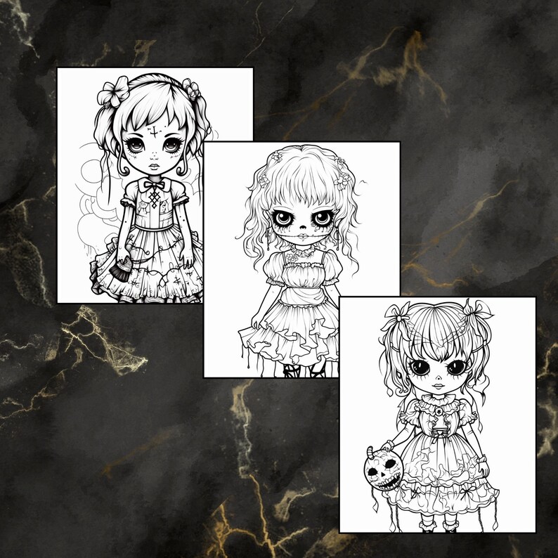 Creepy Doll Coloring Pages – 40 Gothic Horror Art Prints (PDF) - Etsy